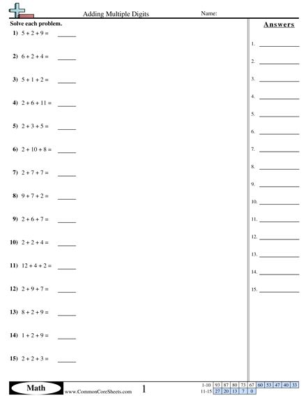 Addition Worksheets | Free - CommonCoreSheets