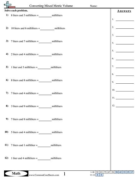 Converting Mixed Metric Volume Worksheet | Free - CommonCoreSheets
