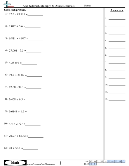 6.ns.3 Worksheets | Free - CommonCoreSheets