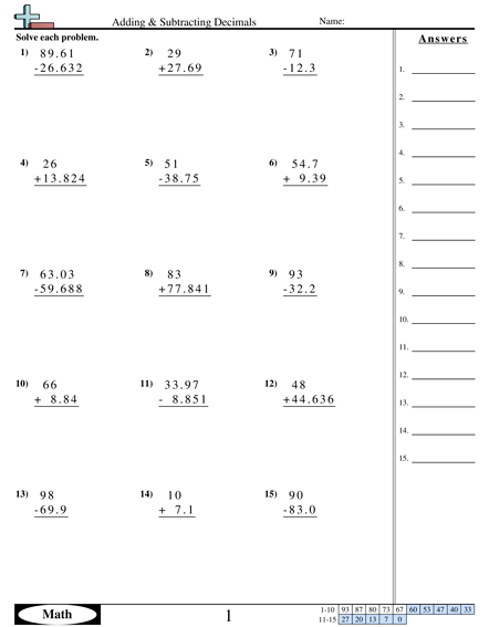 Decimal Worksheets | Free - CommonCoreSheets
