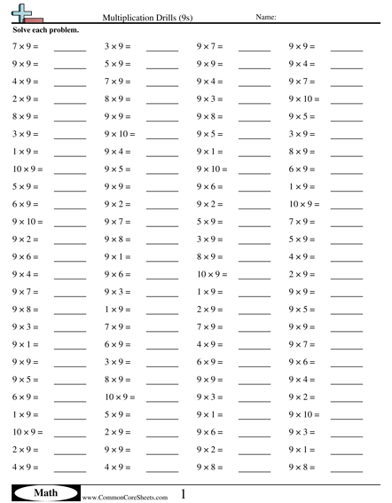 9s (horizontal) Worksheet | Free - CommonCoreSheets
