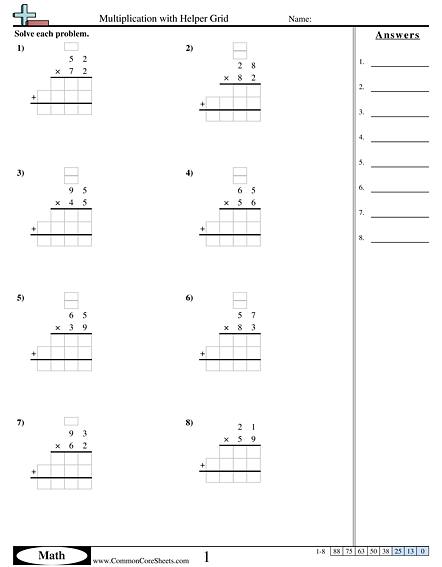 Multiplication with Helper Grid Worksheet | Free - CommonCoreSheets
