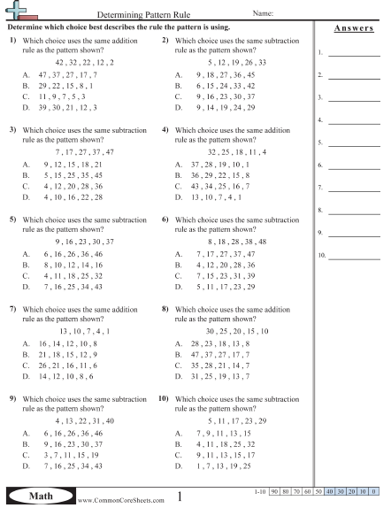 Finding Same Pattern Rule Worksheet | Free - CommonCoreSheets