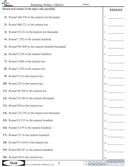Round Within 1 Million Worksheet | Free - CommonCoreSheets